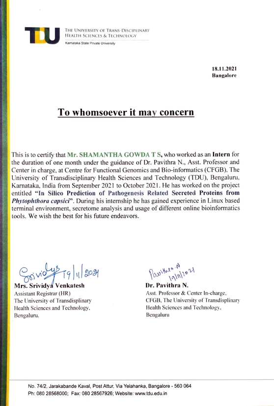 Shamantha Gowda T S - Portfolio